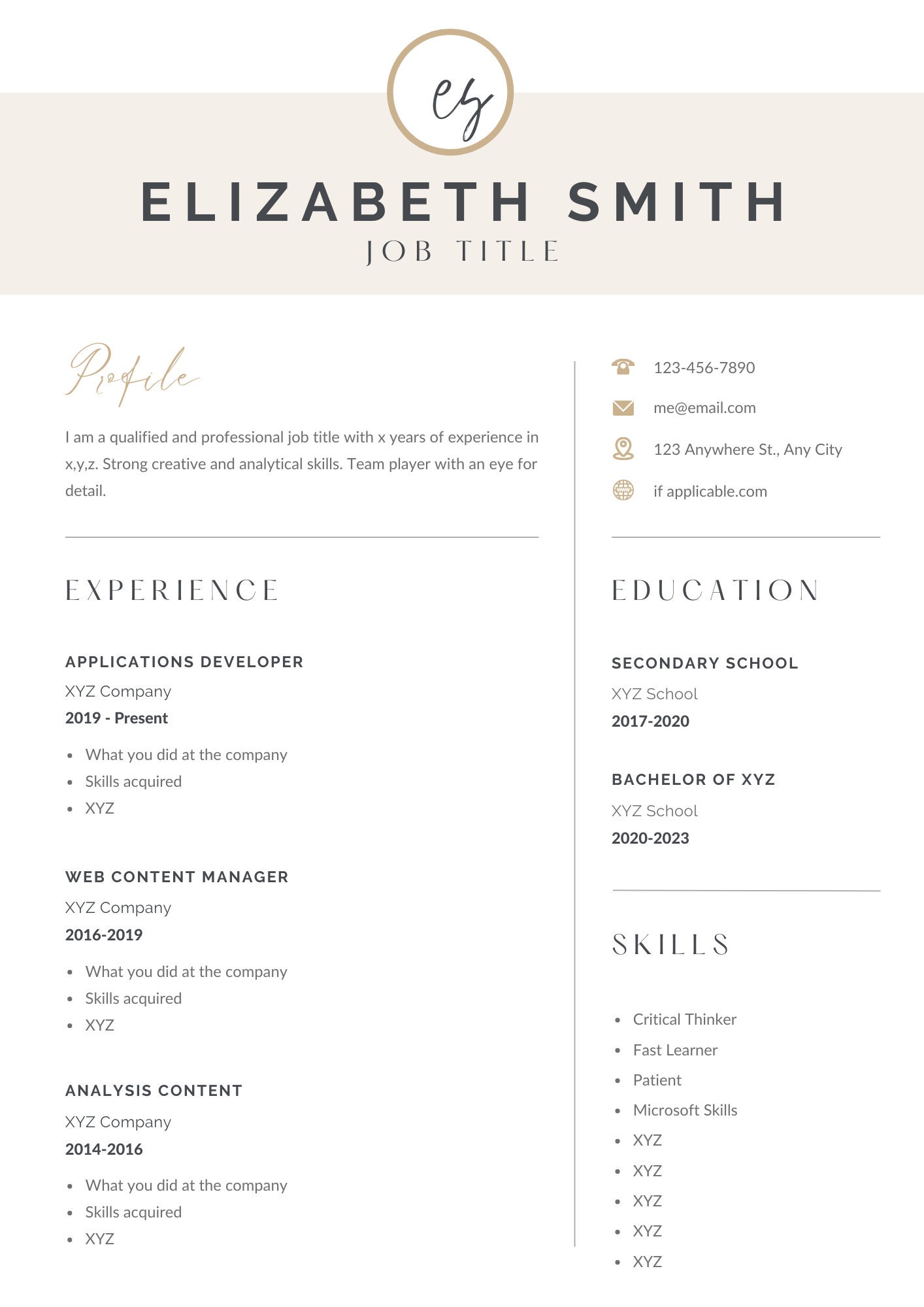 Clean Minimalist Resume Template | Beige Signature Digital Download ...