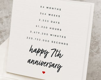7th Anniversary Card for Husband, 7 Year Anniversary Card for Him, 7 ...