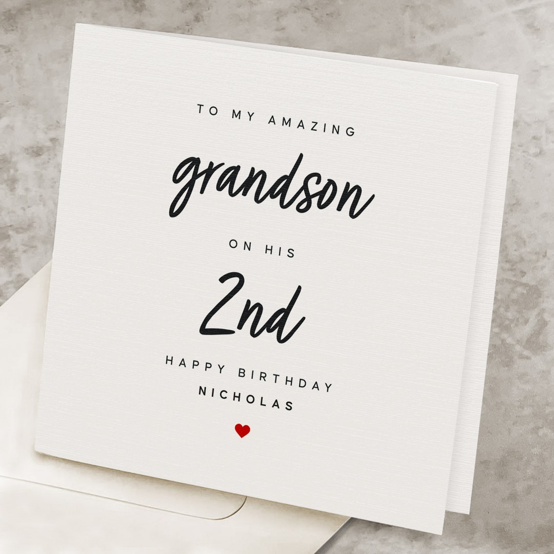 2nd Birthday Card for Grandson, Personalized Baby Grandson's Second ...