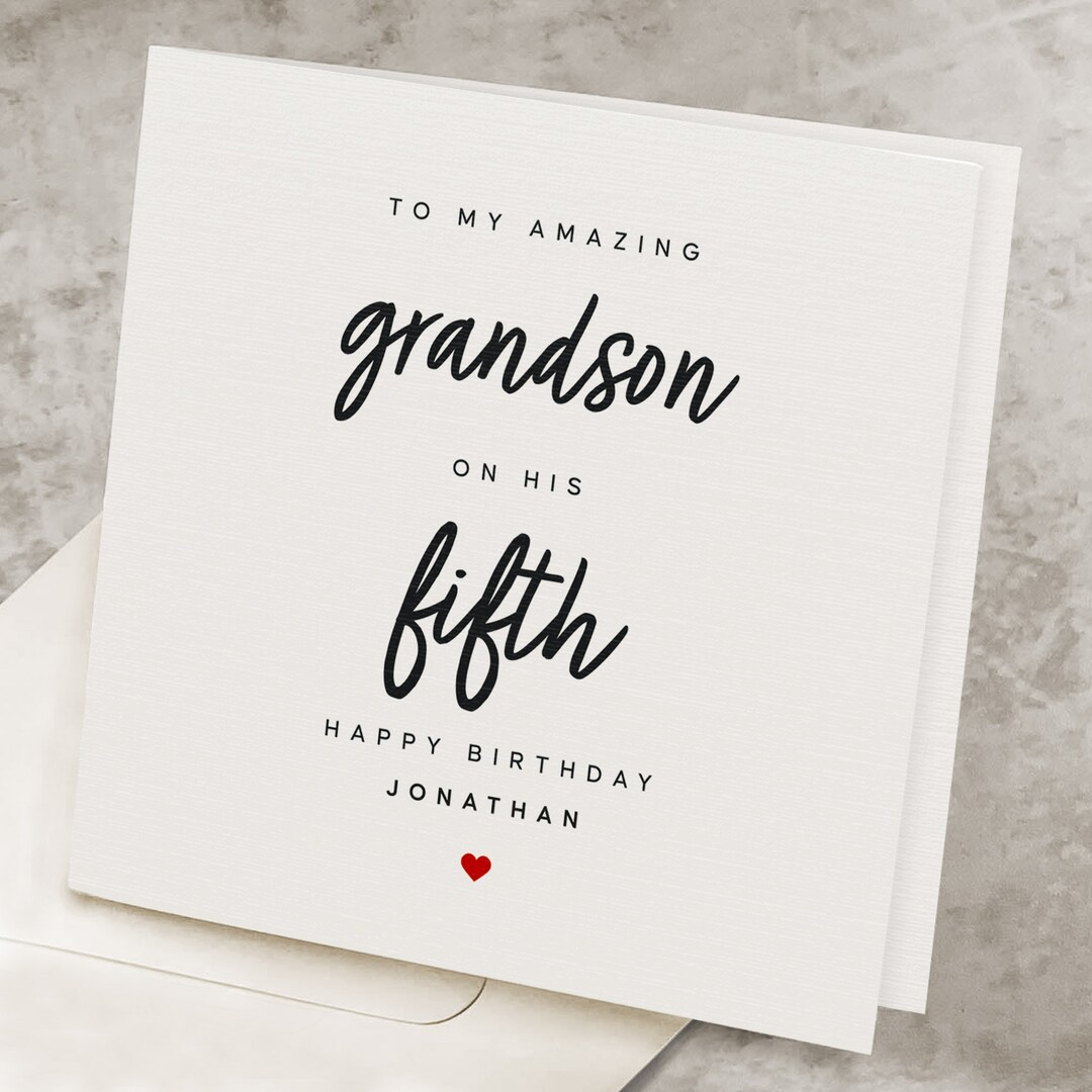 Grandson 5th Birthday Card, Age 5, Personalized Fifth Birthday Card for ...