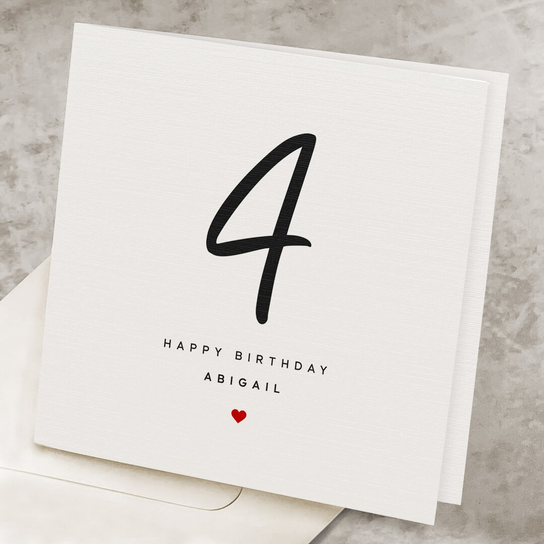 Fourth Birthday Card for Girl, 4th Birthday Card for Boy, 4 Year Old ...