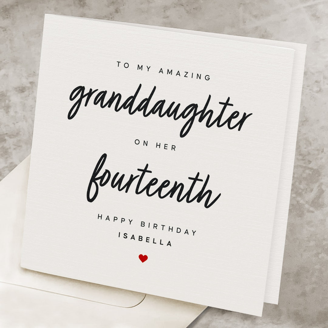 14th Birthday Card for Granddaughter, Personalized Fourteenth Happy ...