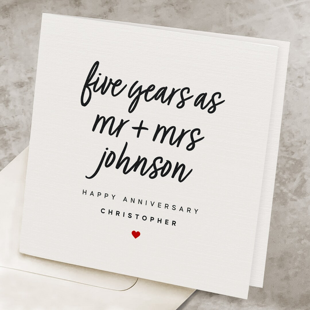 5 Year Wedding Anniversary Card, for Husband, 5th Anniversary Card, for ...