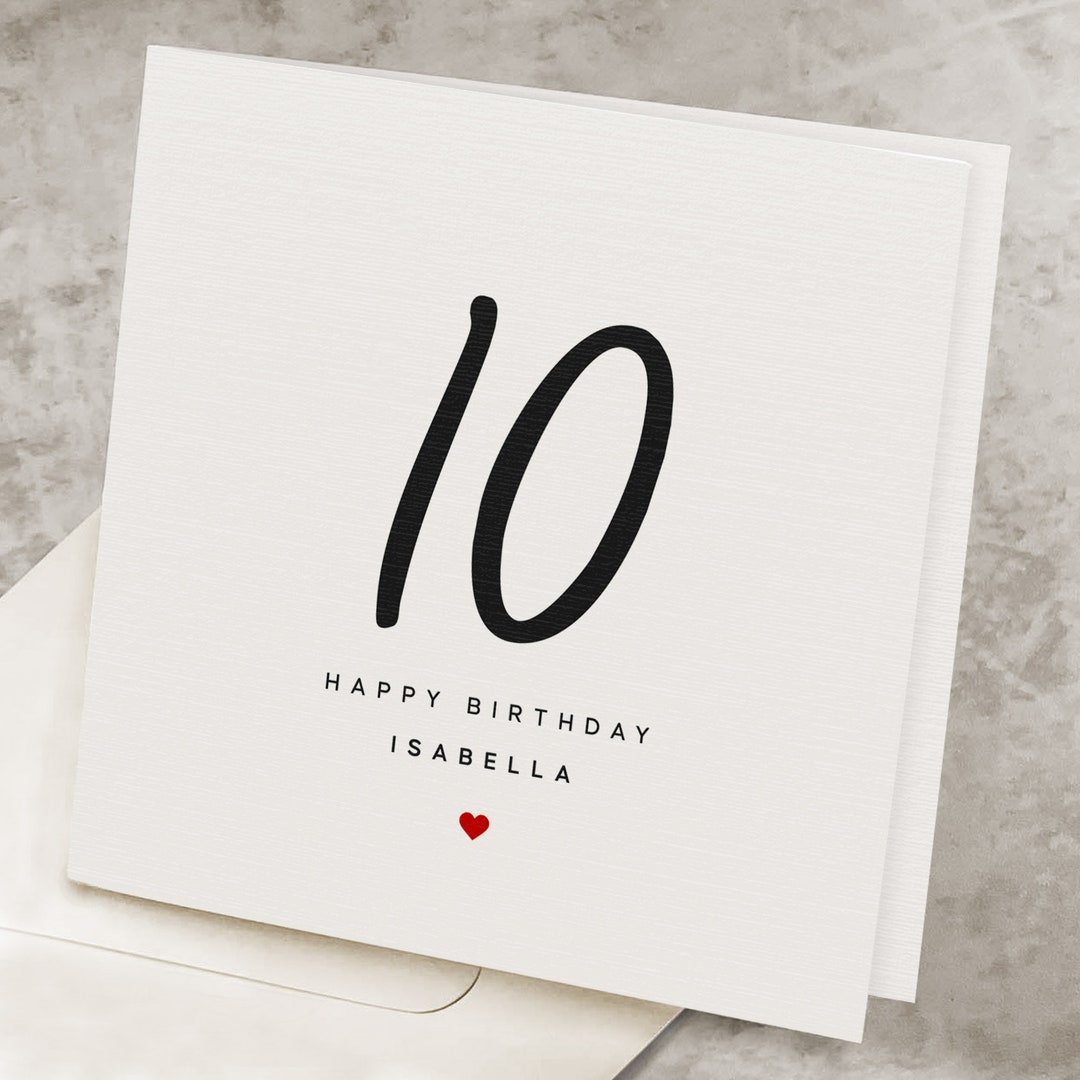 Personalized 10th Birthday Card for Girl, for Boy, Tenth Birthday Card ...