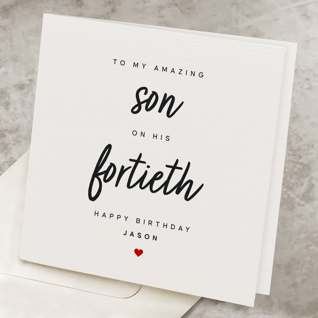 Son 40th Happy Birthday Card, Fortieth Personalized Birthday Card for ...
