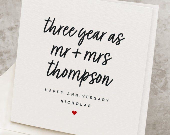 3rd Anniversary Card for Him for Her Third Anniversary Card - Etsy