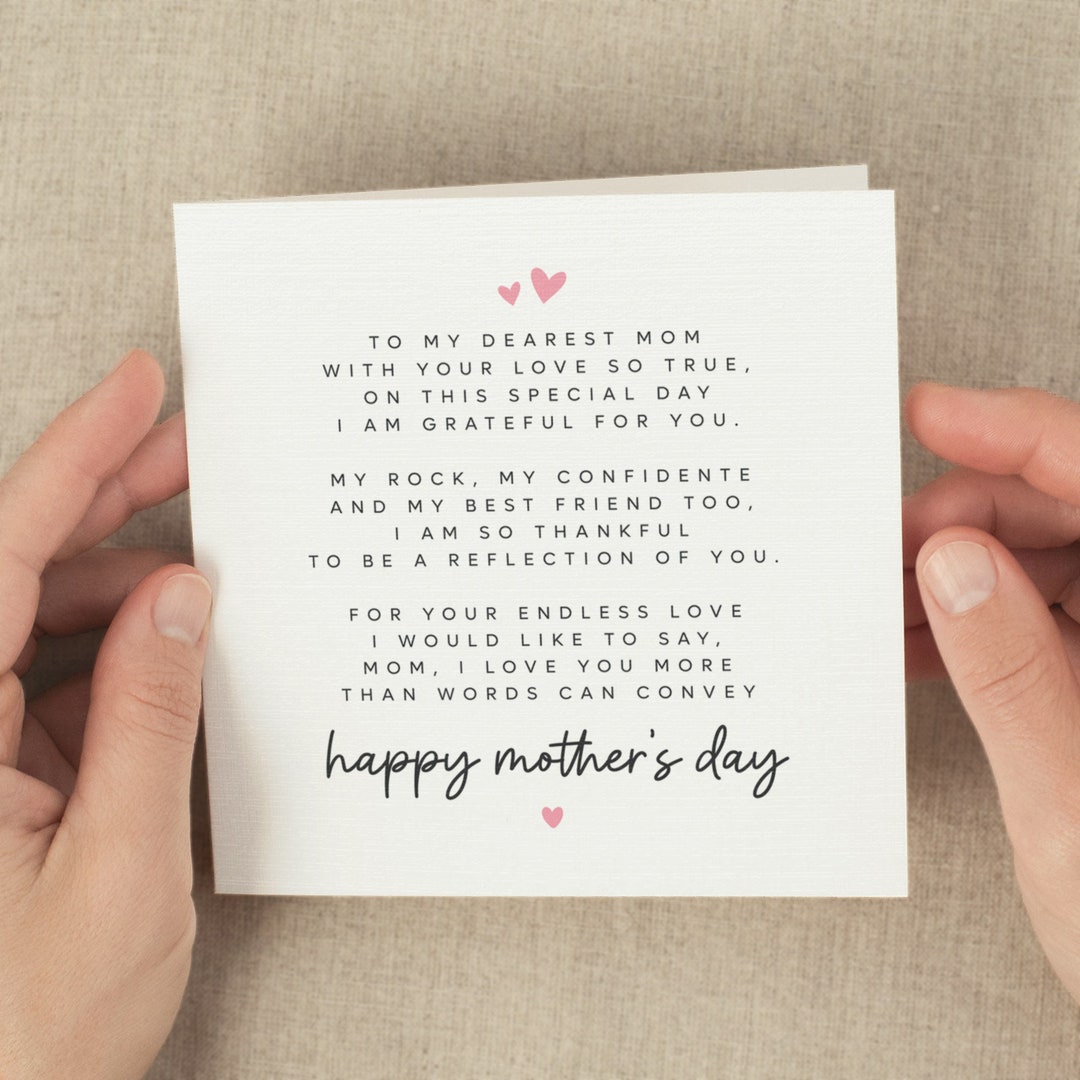 Poem Mothers Day Card From Daughter, Cute Mother's Day Card for Mom ...
