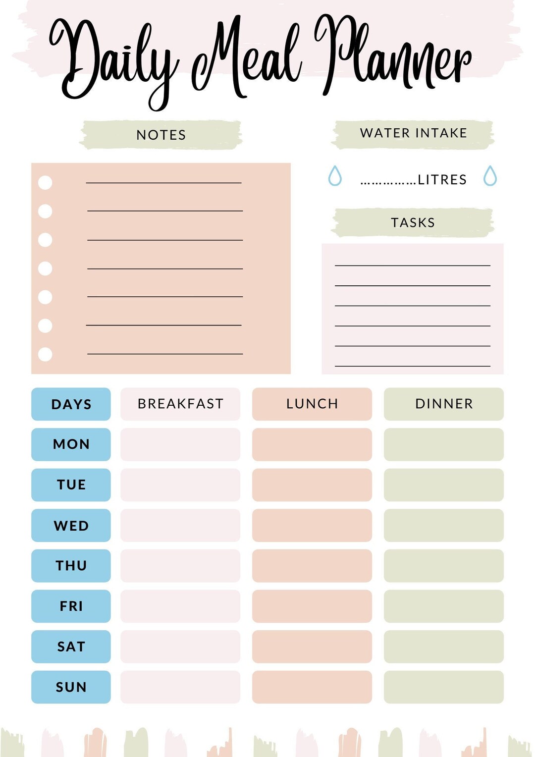 Digital Daily Meal Planner. Printable, PDF Standard, PDF Print, PNG ...