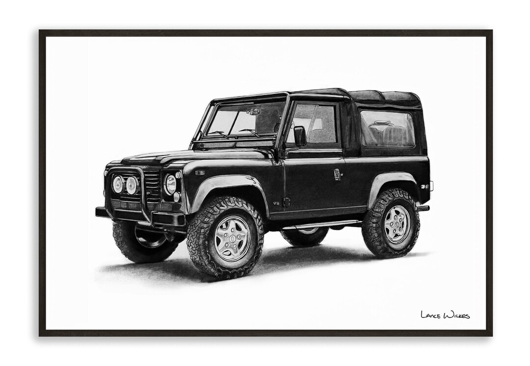 1997 Land Rover Defender Charcoal Print | Hand Drawn by Lance Wilkes ...