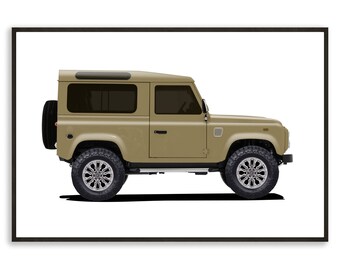 Land Rover Defender Art Print, Classic Car, Vintage Car, Illustration ...