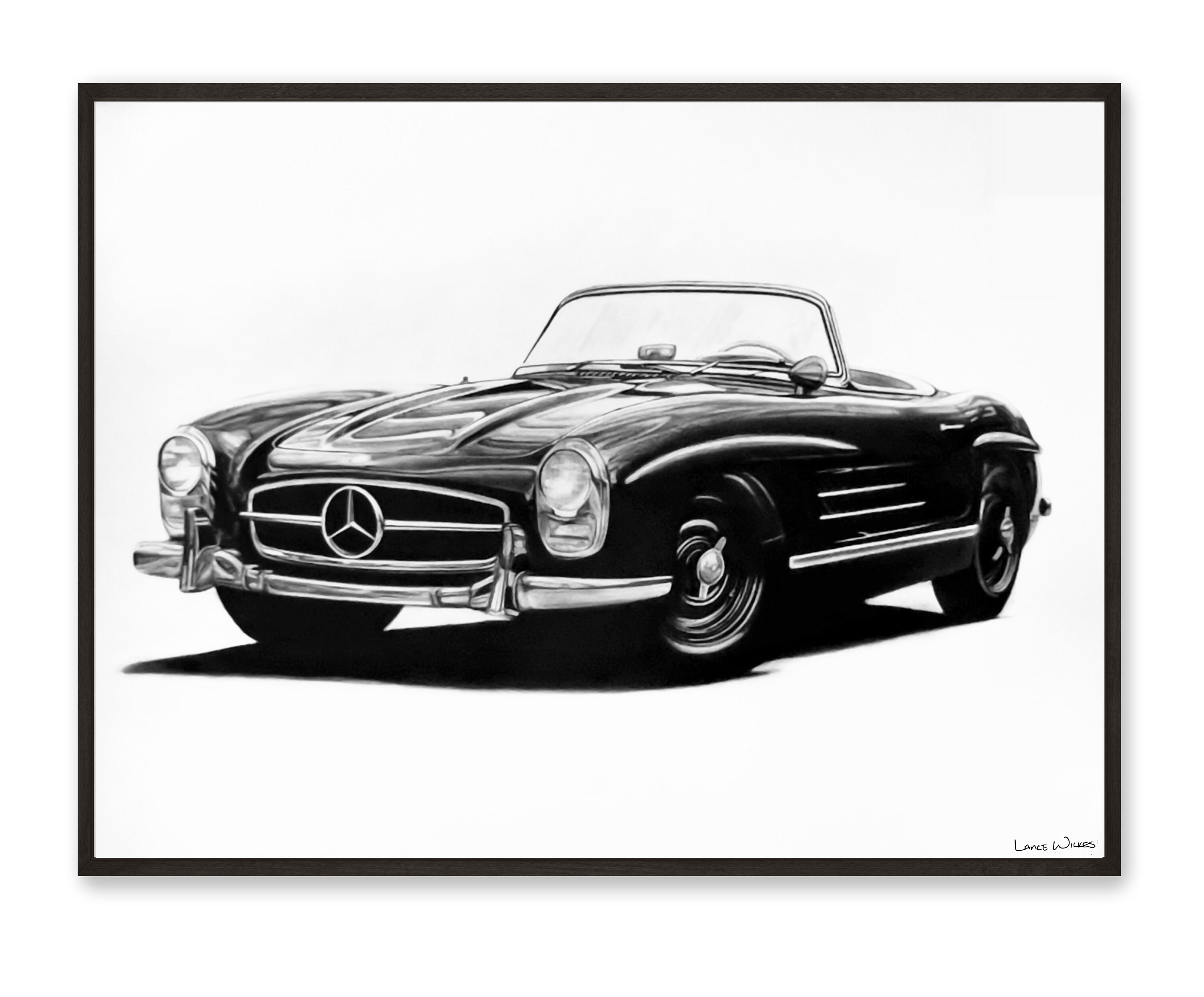 Mercedes-benz 300SL Roadster Charcoal Art Print | Original Hand Drawn ...