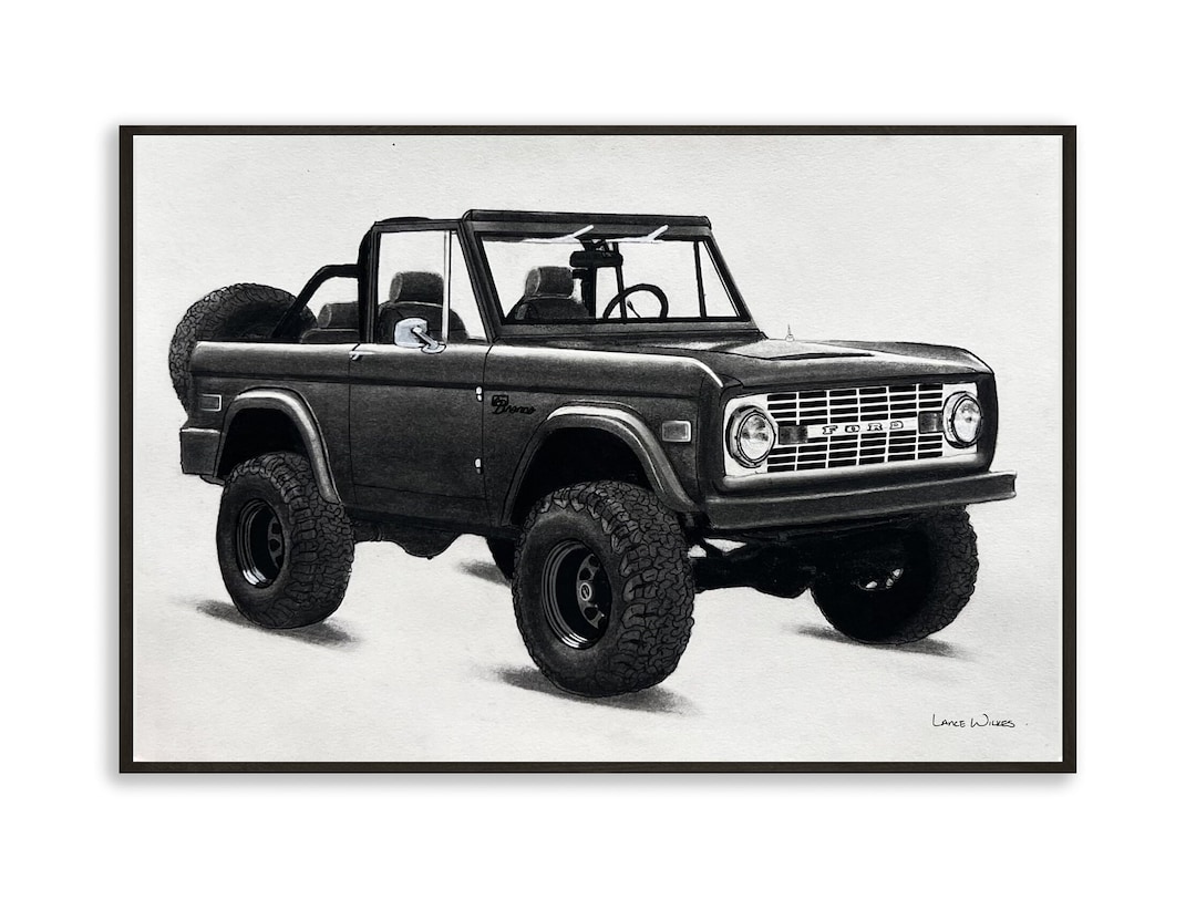 Classic Ford Bronco Charcoal Art Print | Hand Drawn by Lance Wilkes ...