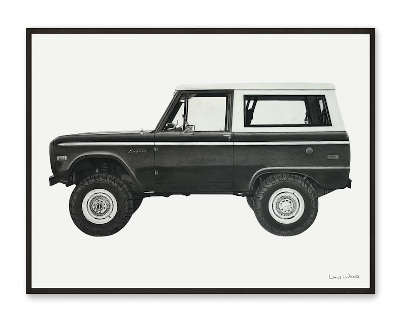 1966 Ford Bronco Charcoal Art Print | Original Hand Drawn Black and ...