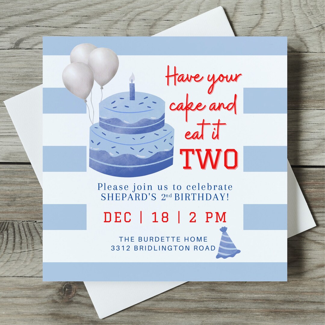Preppy Birthday Invite Design, Cake Birthday Party, Digital Download ...