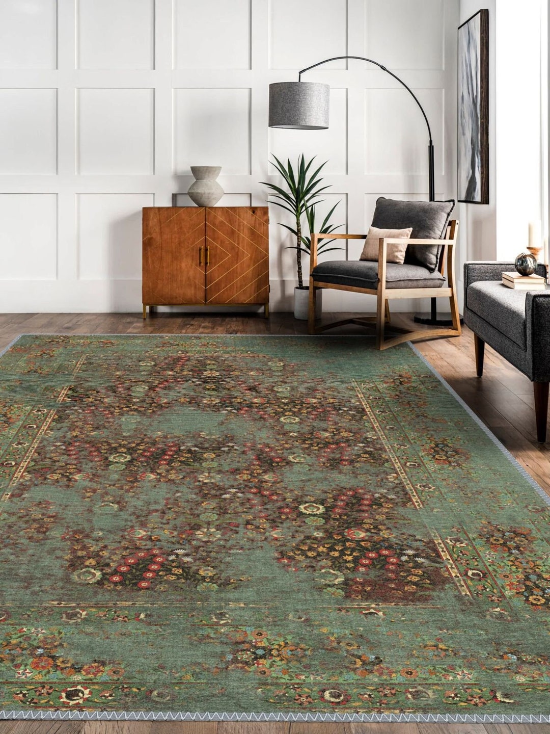 Vintage Green Rug, Oriental Rug 6x10, Antique Turkish Rug, Green Indoor ...