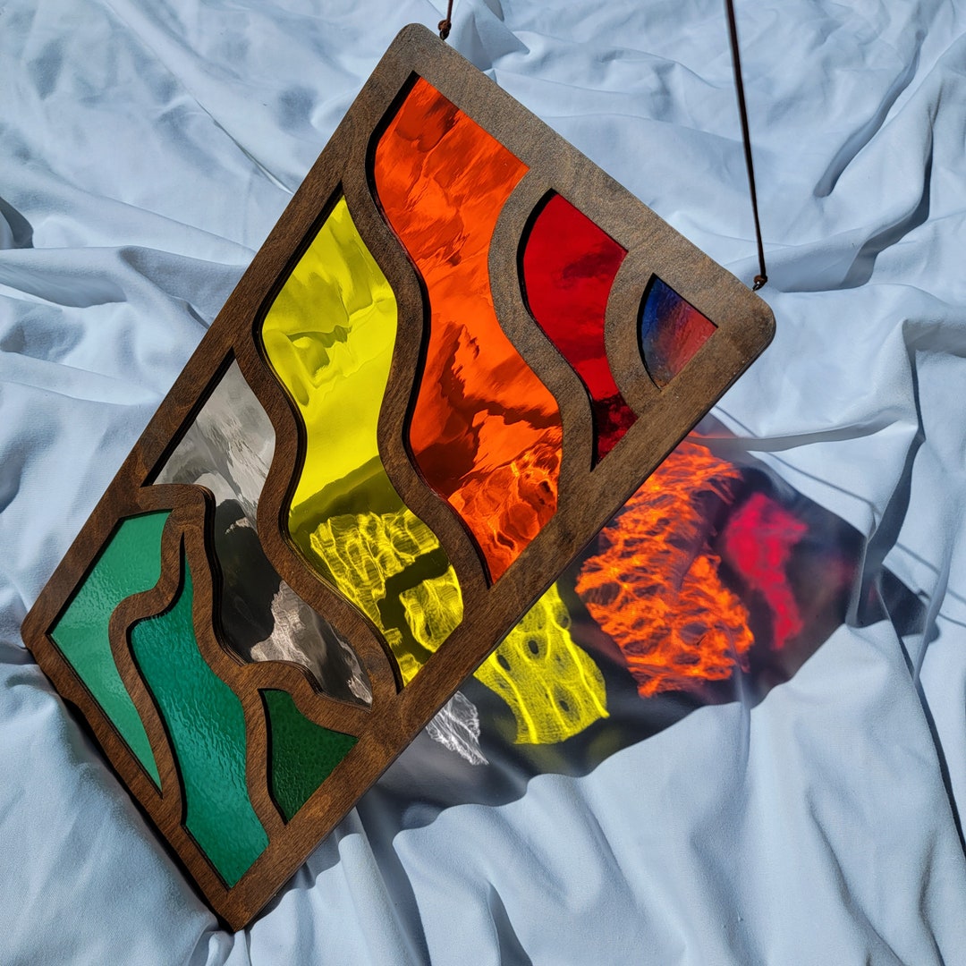 Mountain Landscape Stained Glass Window Hanging - Etsy