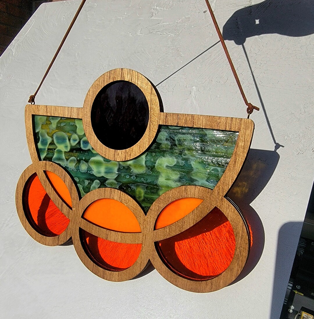 Stained Glass Window Panel Orange Circles Suncatcher Gift - Etsy