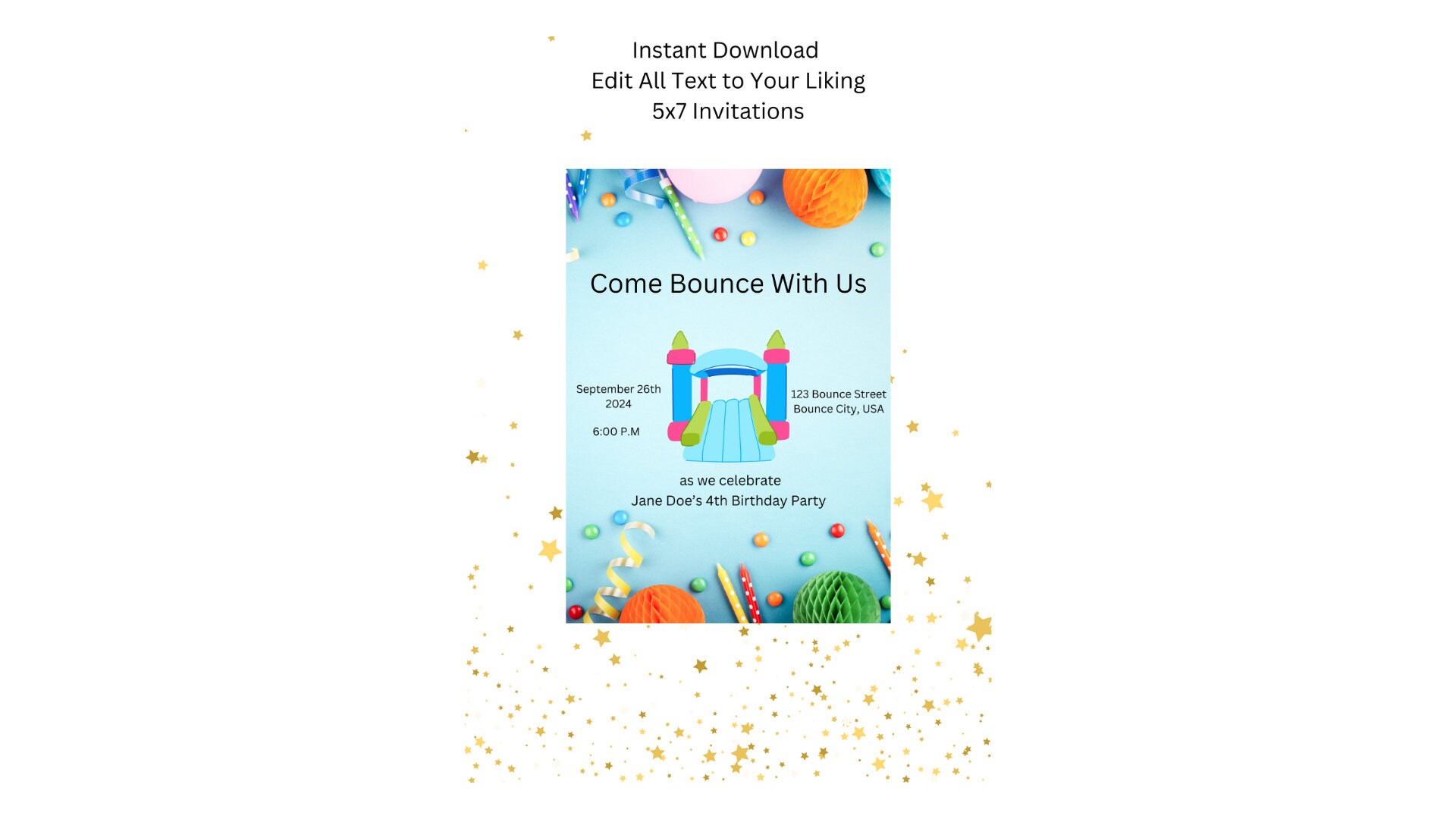 Bounce House Birthday Party Invitation Cards 5x7 PDF Printable and ...
