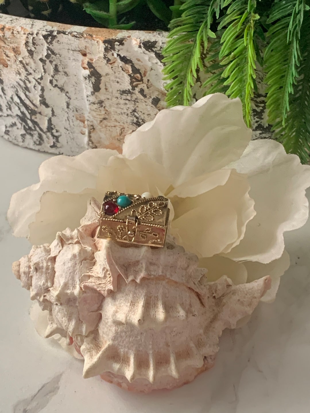 Vintage 60s Avon Treasure Chest Gold Tone Pendant, Vintage Embellished ...