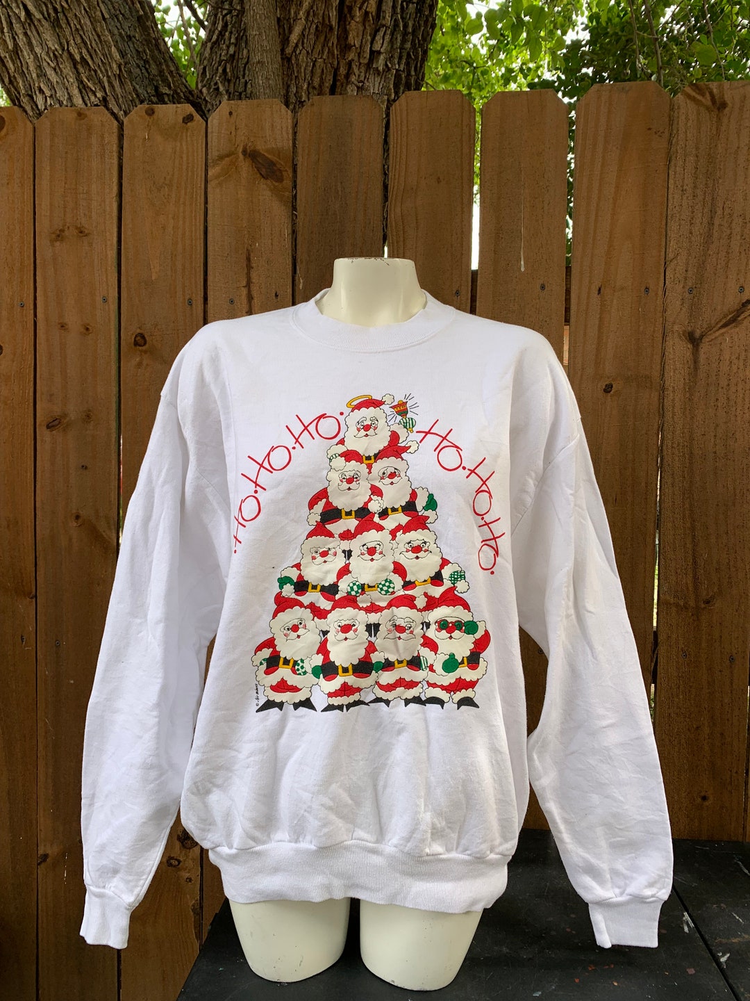 Vintage 90s Santa Claus Christmas Tree Sweatshirt Size Large, White ...