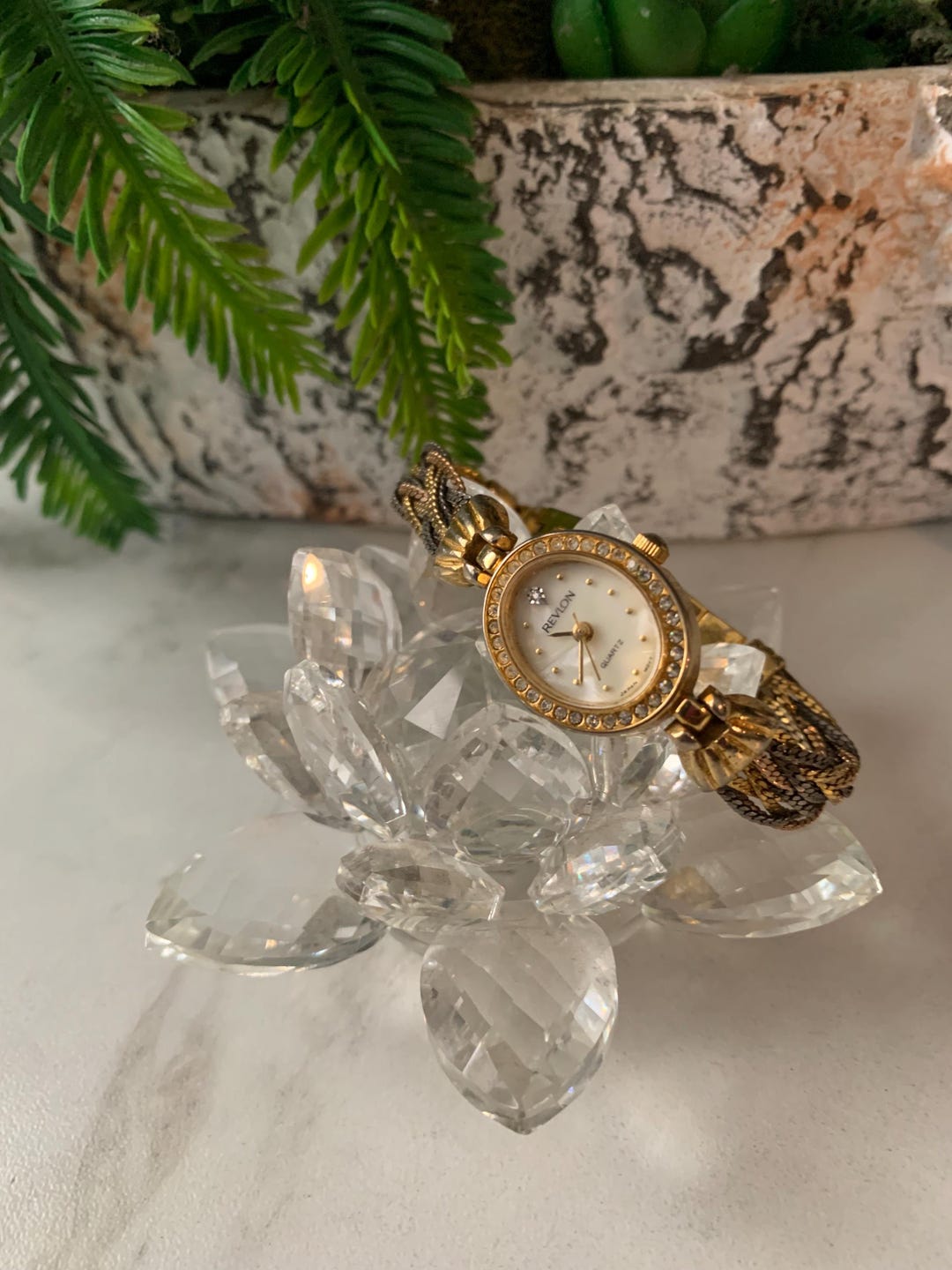 Vintage Revlon Quartz Diamond Base Metal Bezel Stainless Steel Back ...