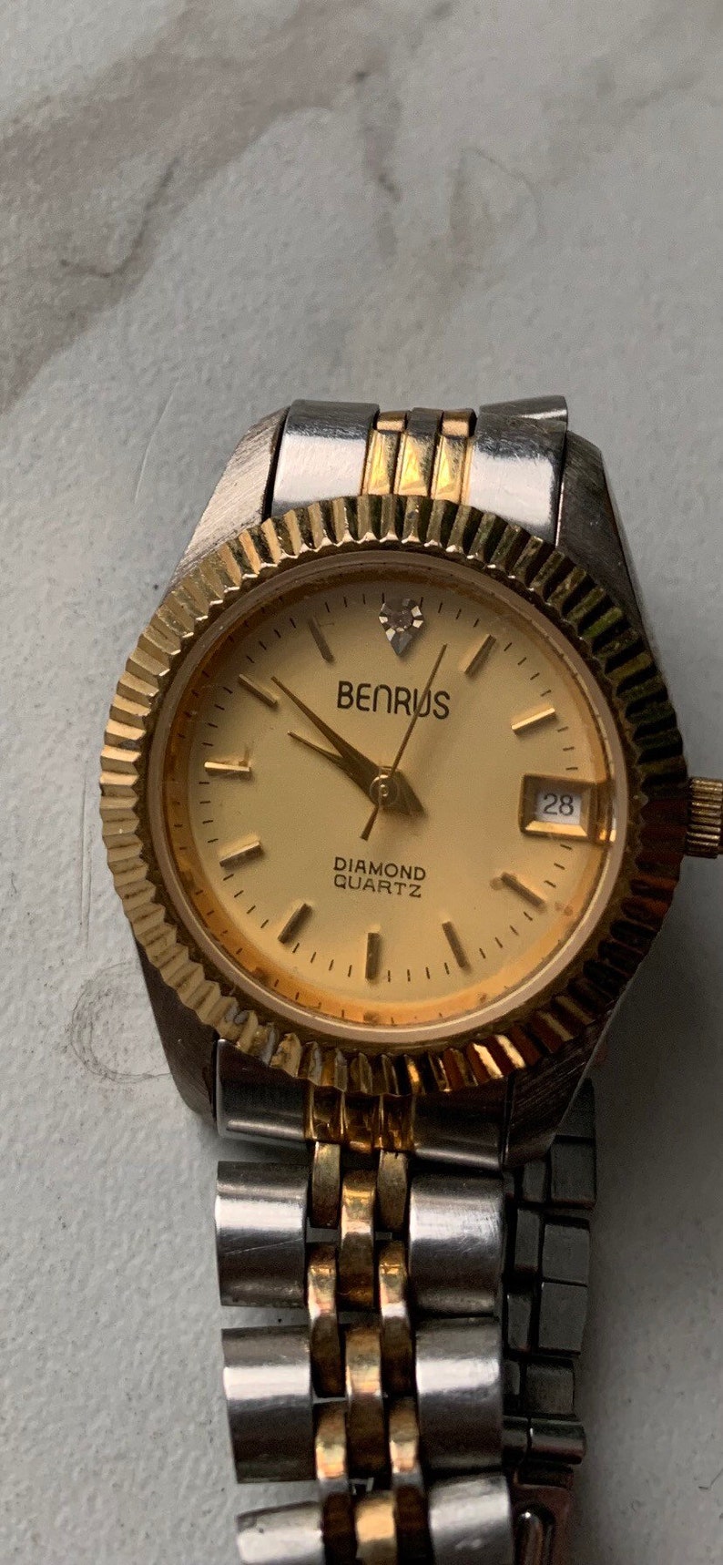 Vintage 90’s Benrus Diamond Quartz Gold Tone Ladies Watch, Day/date ...