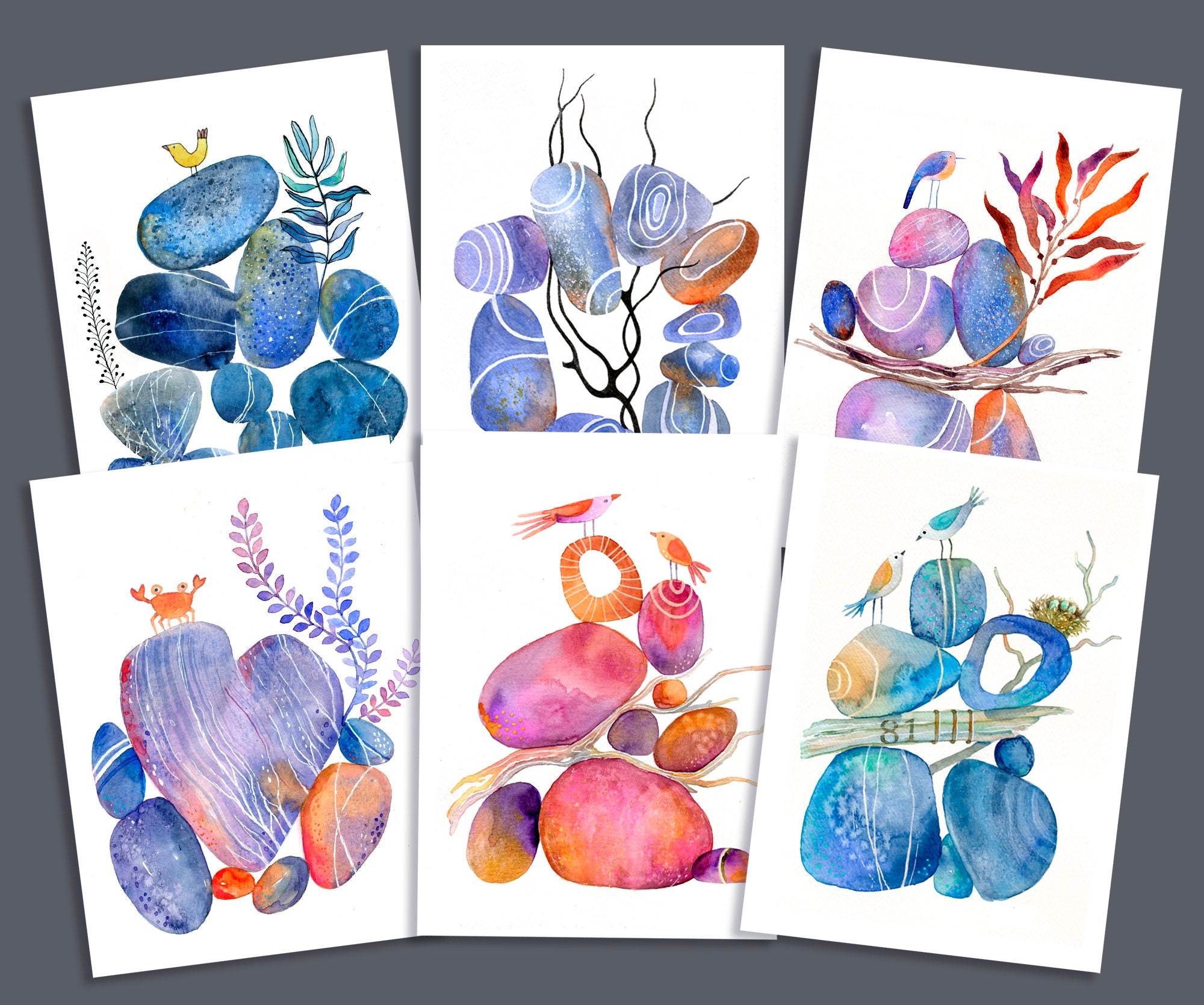 Set of 6 Art Note Cards - Rock Cairn III Collection - Etsy