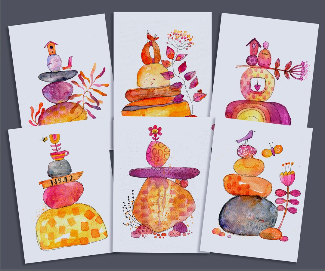 Set of 6 Art Note Cards - Rock Cairn I Collection - Etsy
