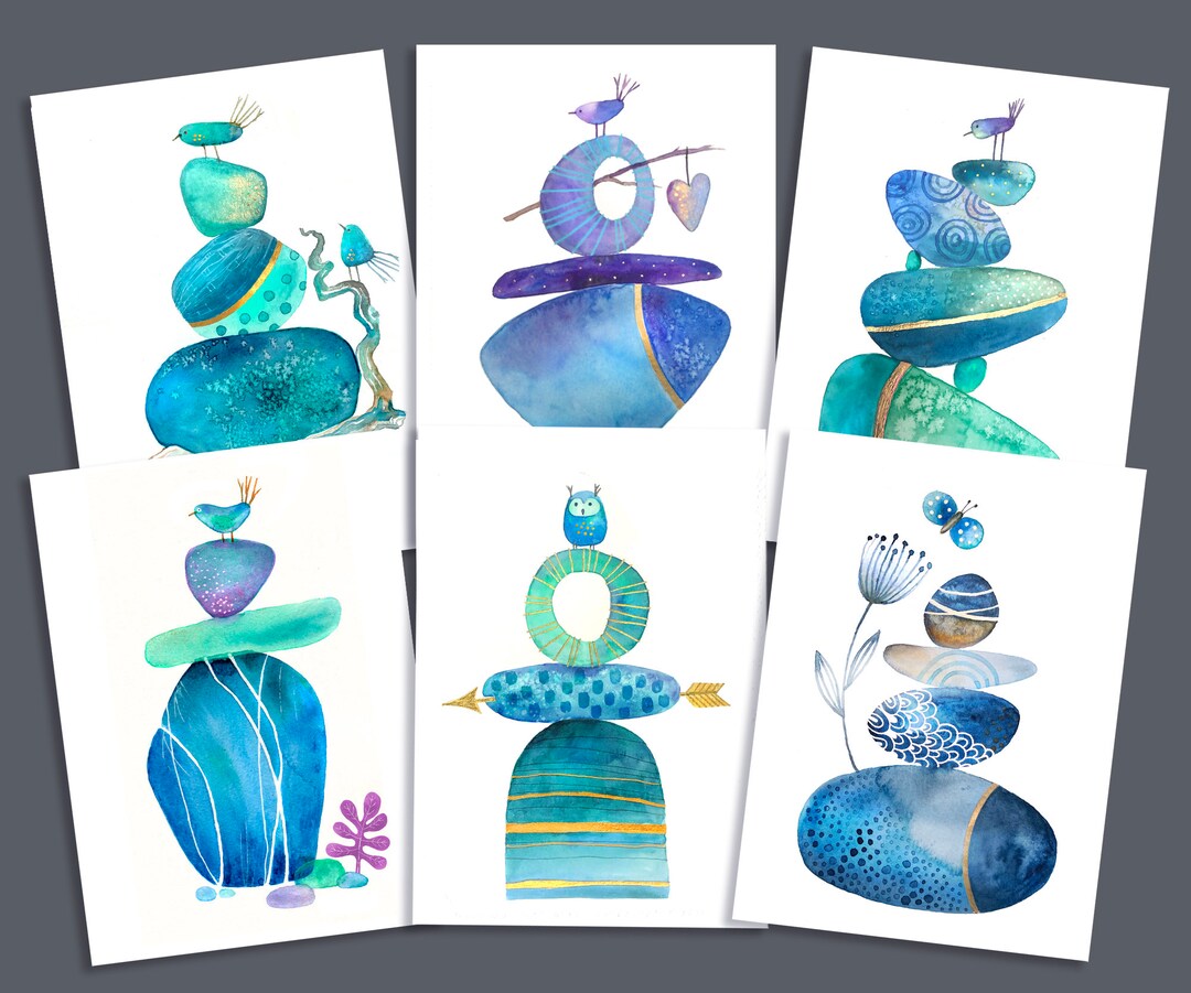 Set of 6 Art Note Cards - Rock Cairn II Collection - Etsy