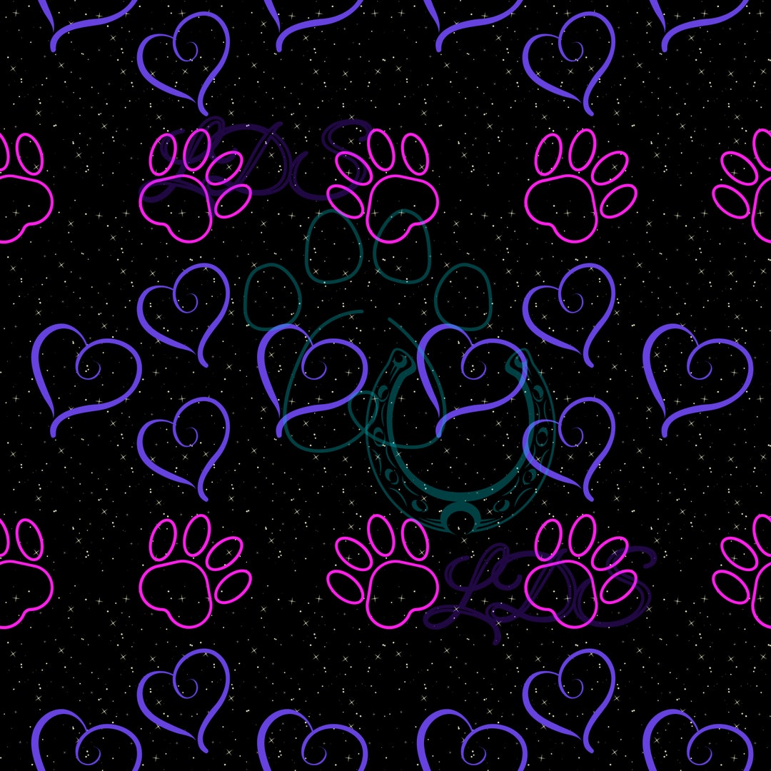 Seamless Pattern, Hearts Pattern, Paws Pattern, Paws, Paw Prints ...