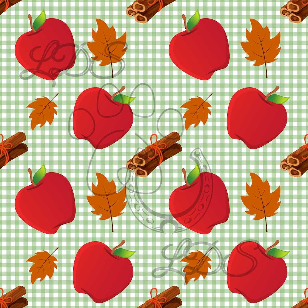 Seamless Pattern, Apples Seamless, Plaid Apples, Green Plaid, Fall ...
