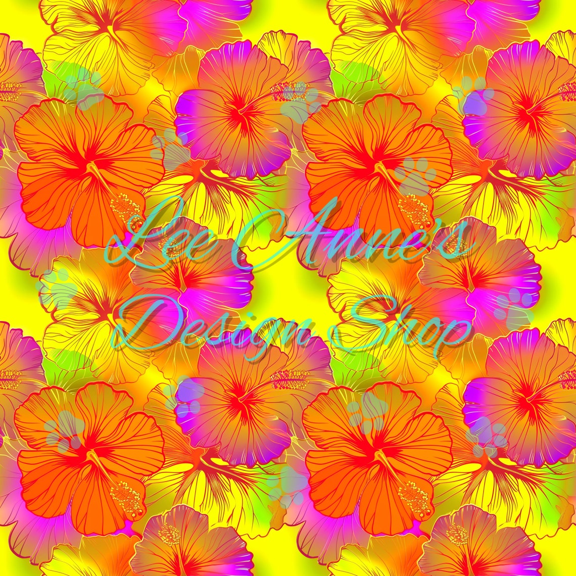 Seamless Pattern, Neon Flower Seamless, Hibiscus Seamless, Tropical ...