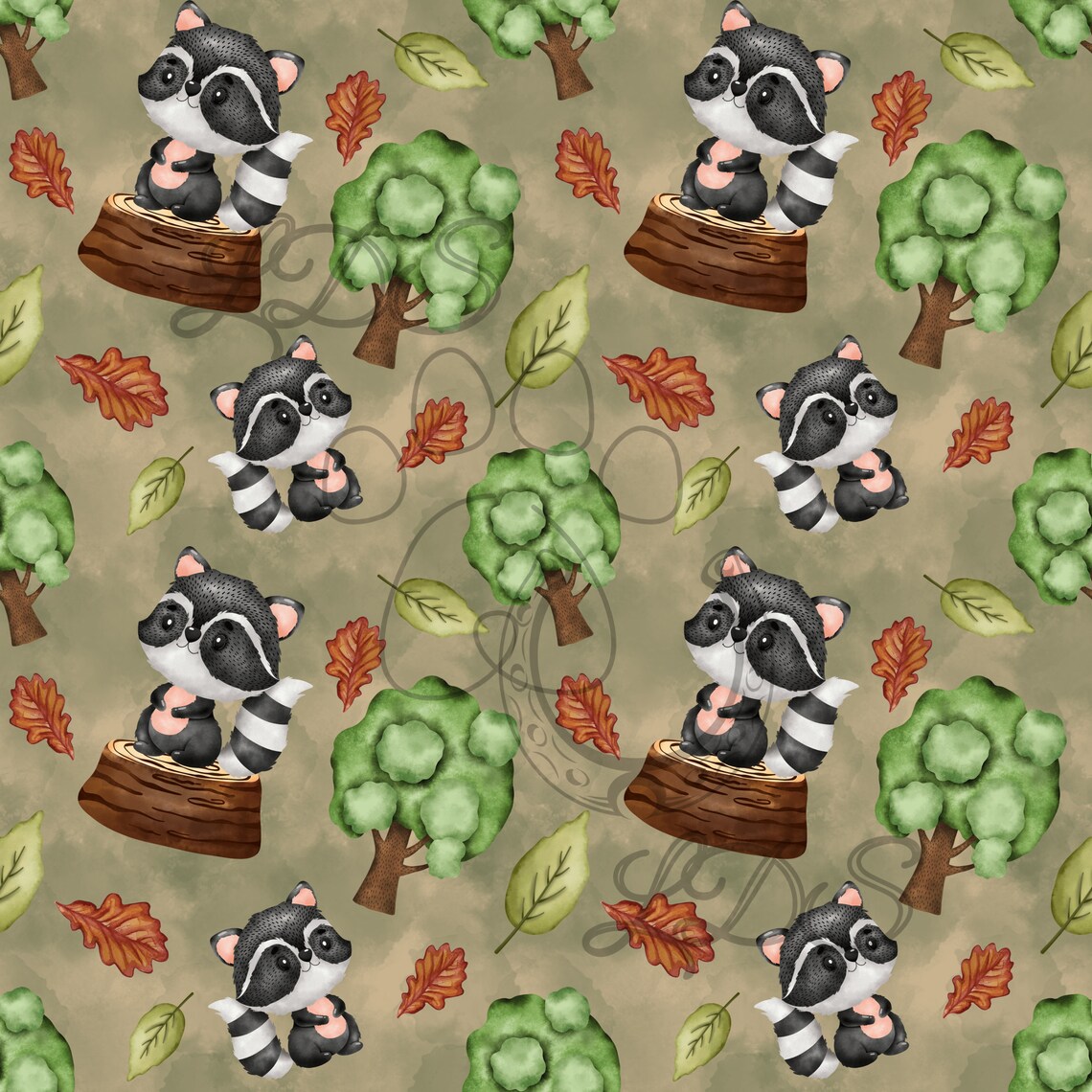 Seamless Pattern, Woodland Animals Pattern, Raccoon, Watercolor ...