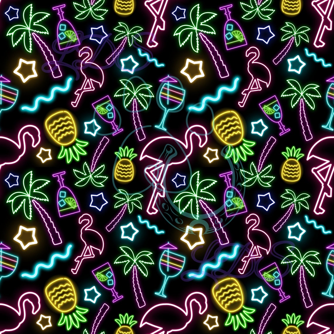 Seamless Pattern, Neon Seamless, Neon Pattern, Neon Tropical, Neon Palm ...