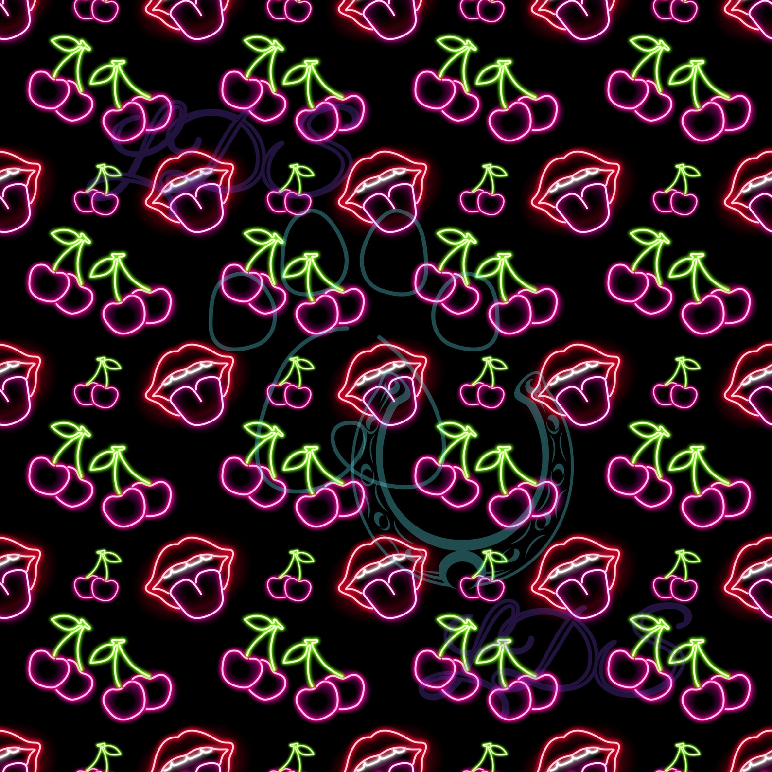 Seamless Pattern, Neon Seamless, Neon Cherries Seamless, Neon Lips ...