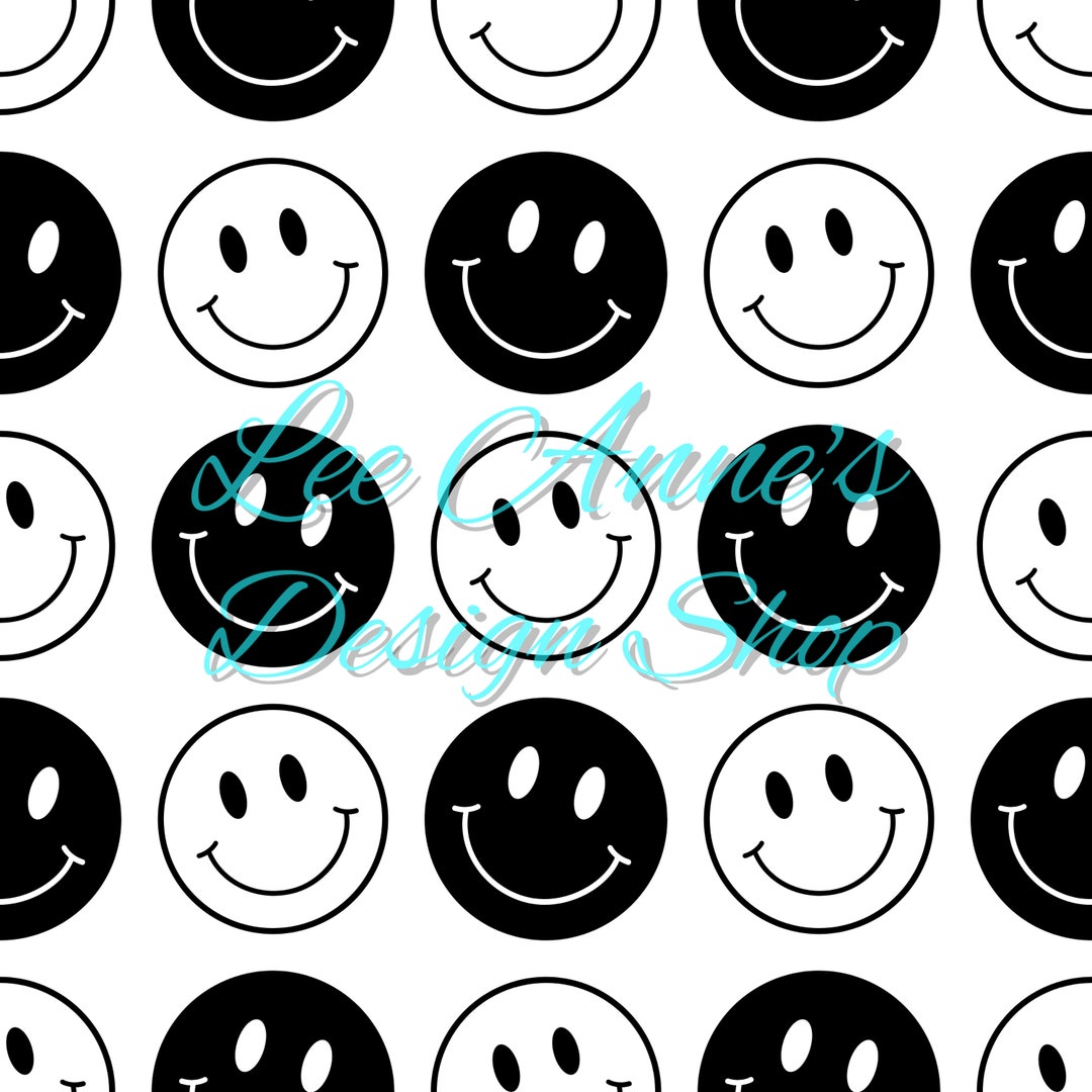 Seamless Pattern, Smiley Face Pattern, Smiley Face Seamless, Black and ...