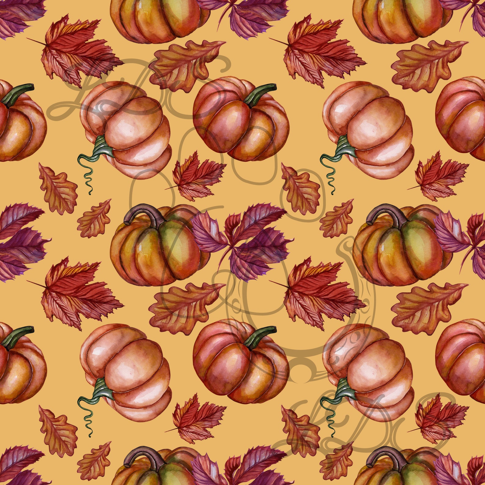 Seamless Pattern, Pumpkin Seamless Pattern, Fall Pumpkins, Watercolor ...