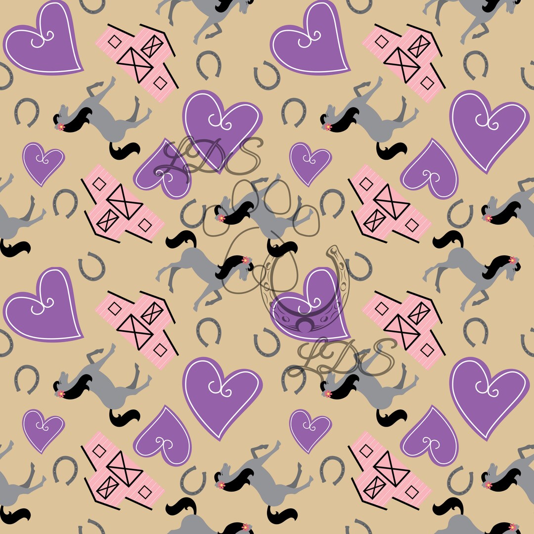 Seamless Pattern, Horse Pattern, Pink Barn, Girly Horse, Hearts, Girly ...
