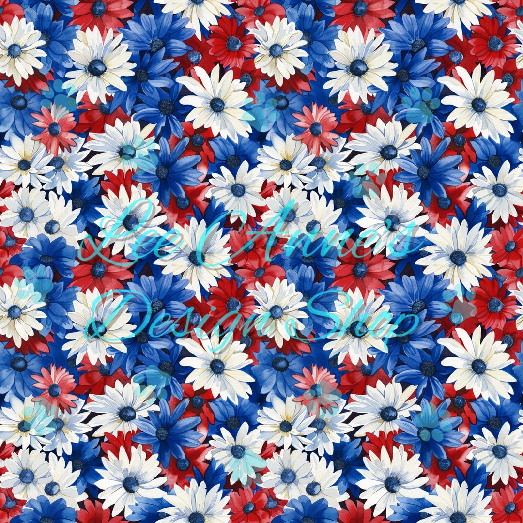 Seamless Pattern, Fourth of July Seamless, Floral Seamless, Patriotic ...