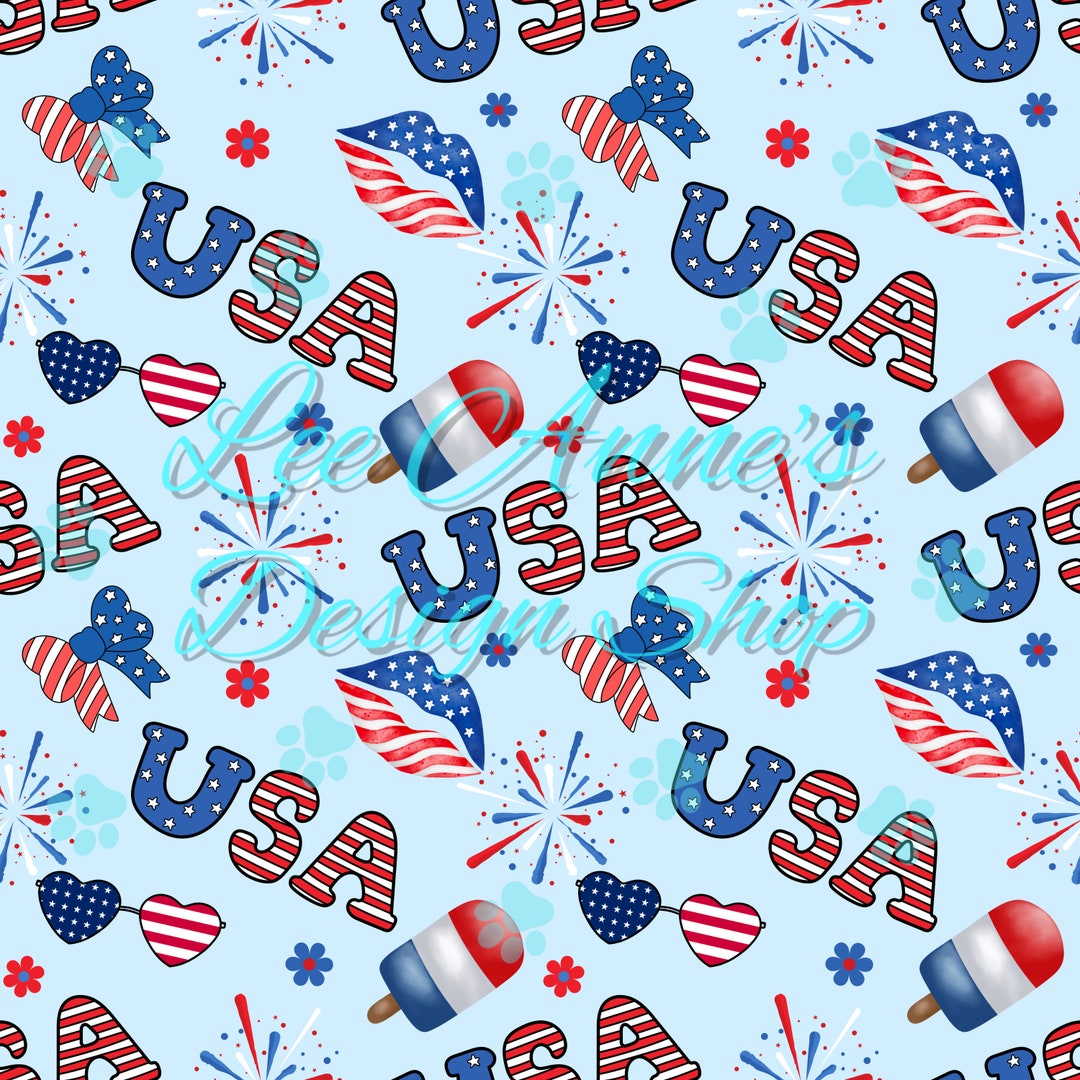 Seamless Pattern, Fourth of July Pattern, Patriotic Lips, Patriotic ...