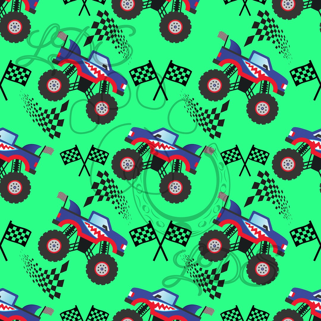 Seamless Pattern, Monster Truck Pattern, Monster Truck Seamless ...