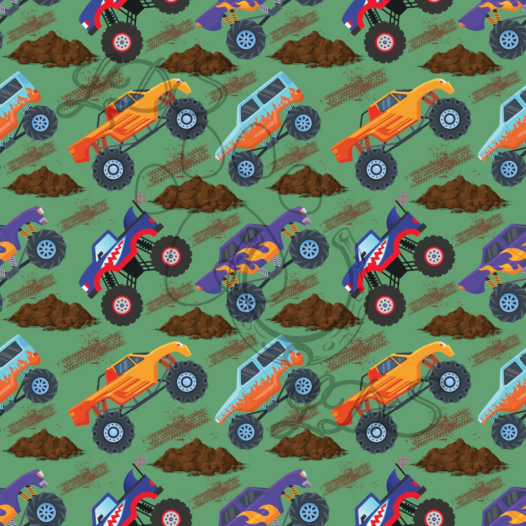 Seamless Pattern, Monster Truck Pattern, Monster Truck Seamless ...