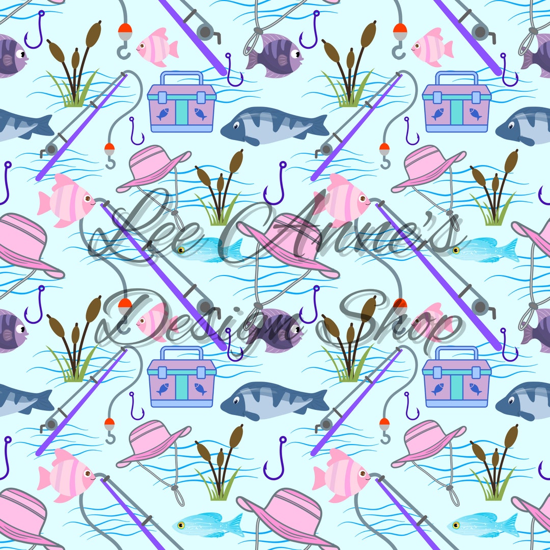 Seamless Pattern, Fishing Seamless, Girl Fishing, Pink Fishing, Pink ...