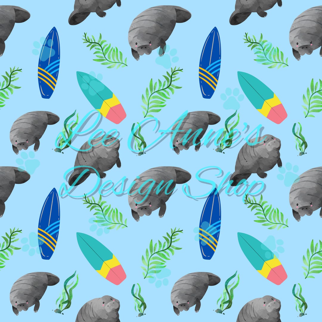 Seamless Pattern, Manatees Seamless, Surfboard Seamless, Manatee and ...