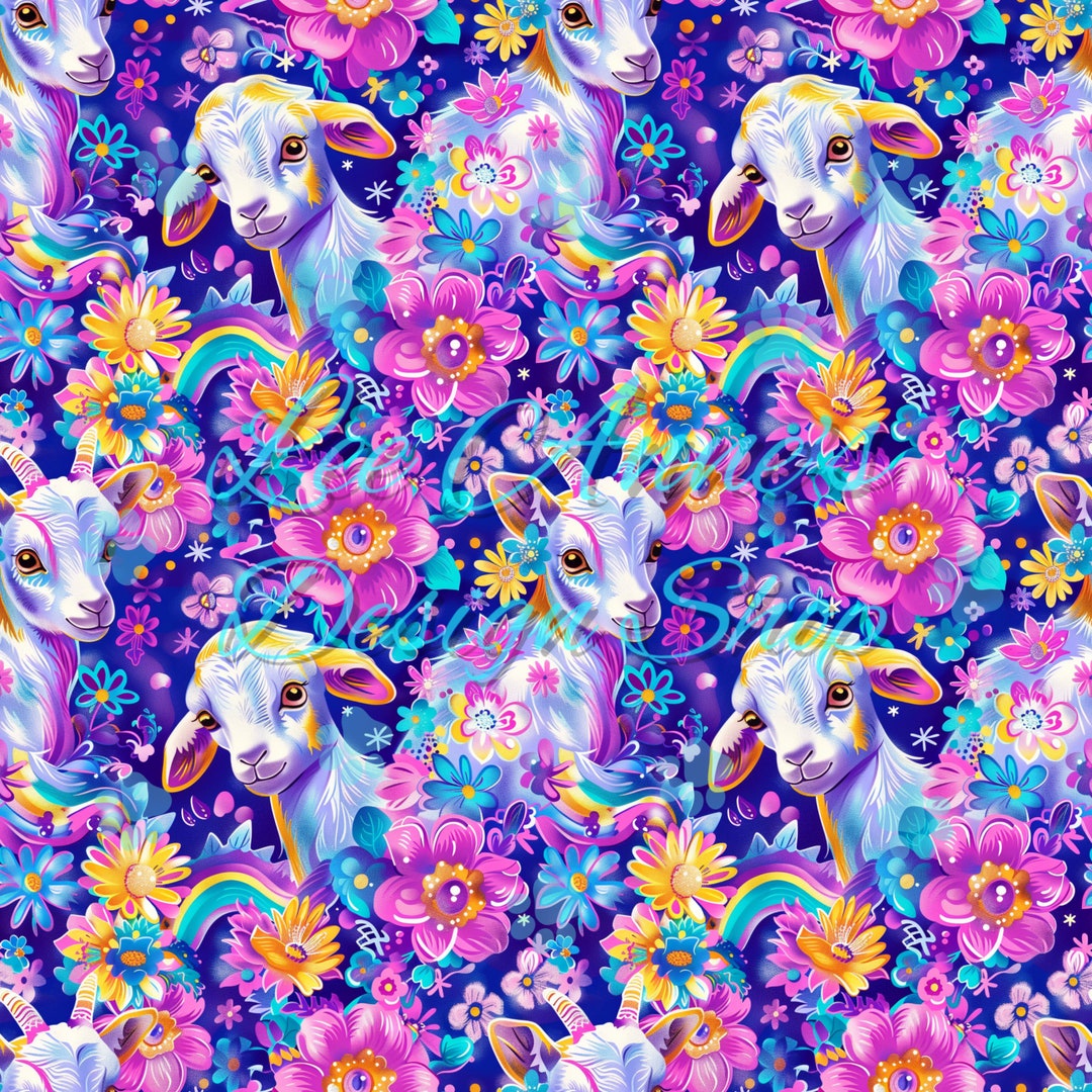 Seamless Pattern, Goats Seamless, Goats Floral Seamless, Baby Goats ...
