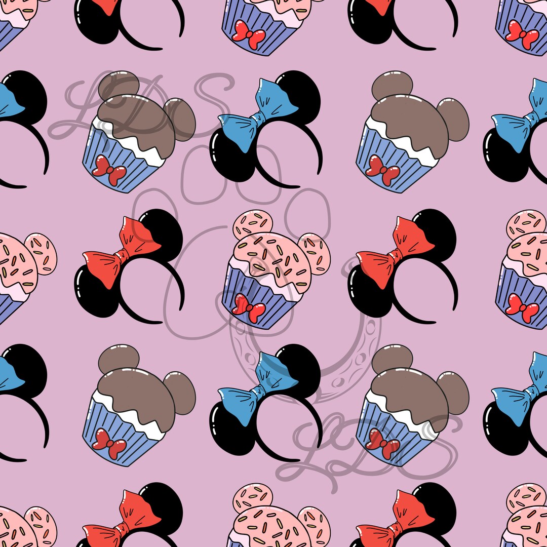 Seamless Pattern, Mouse Ears Cupcakes, Mouse Ears, Cupcake Cartoon ...