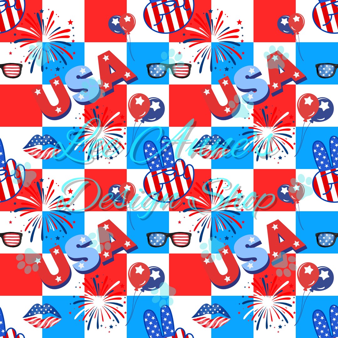 Seamless Pattern, Fourth of July Seamless, Fourth of July Checkers ...