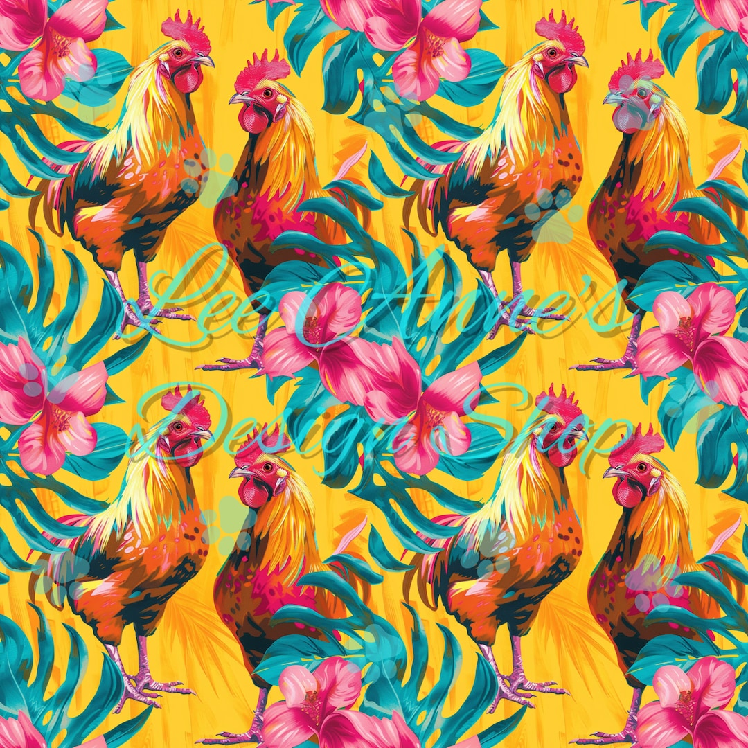 Seamless Pattern, Chickens Seamless, Tropical Chickens, Summer Chickens ...