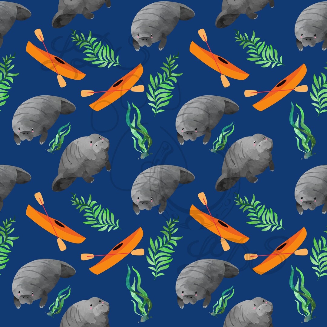 Seamless Pattern, Manatee Seamless, Kayak Pattern, Manatee, Kayak ...