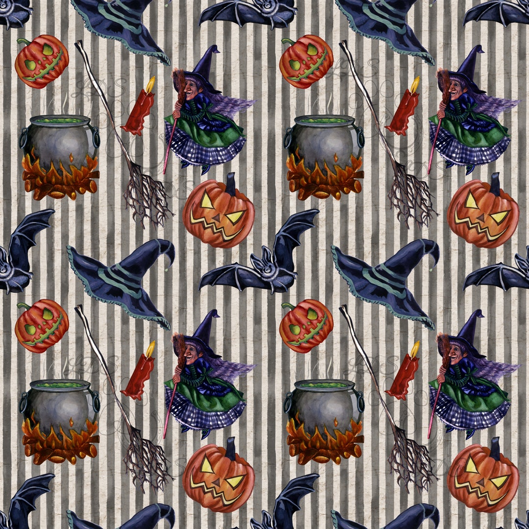 Seamless Pattern, Halloween Witch Pattern, Witch Broom Pattern ...